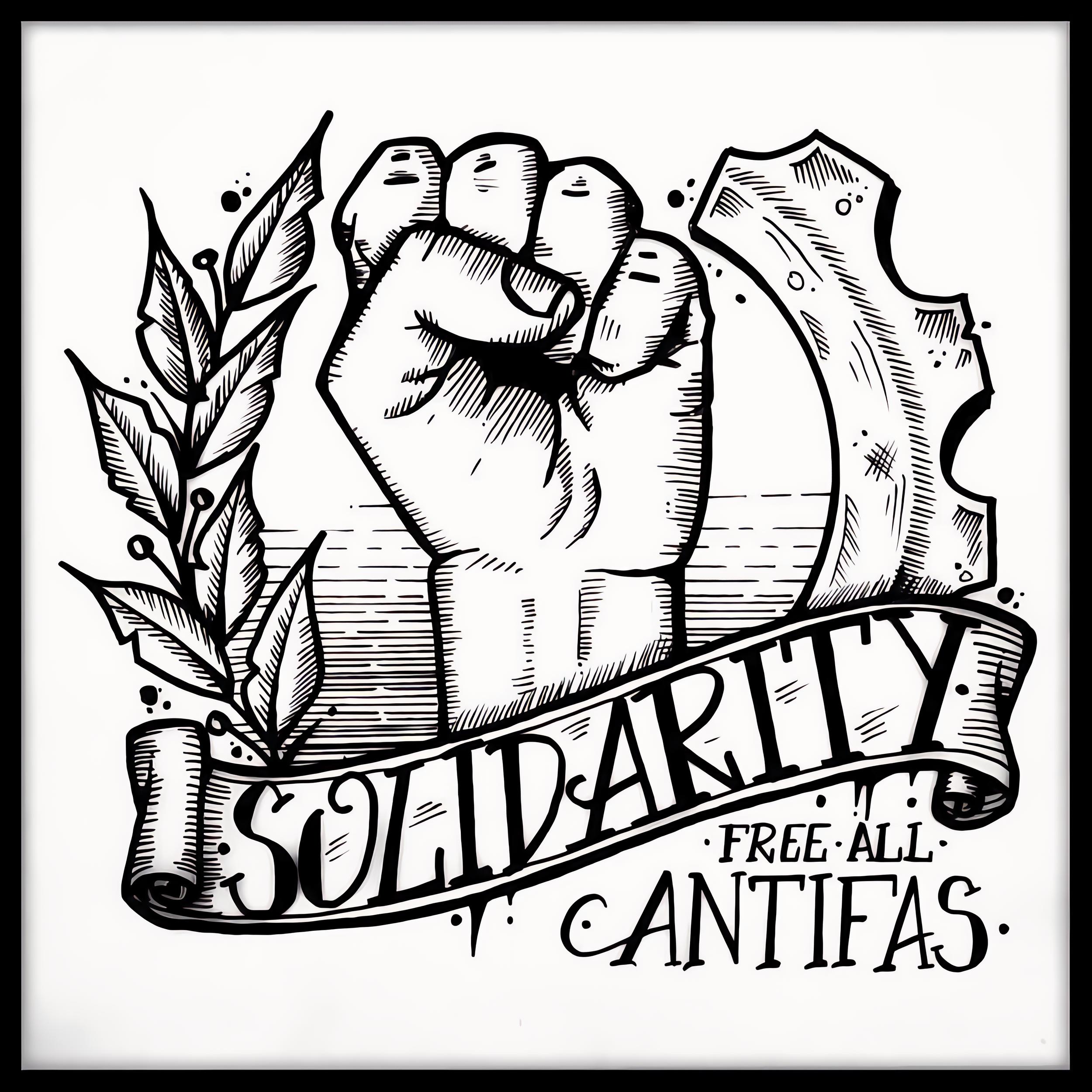 Solidarity, free all antifas | Anarchist Sticker Archive